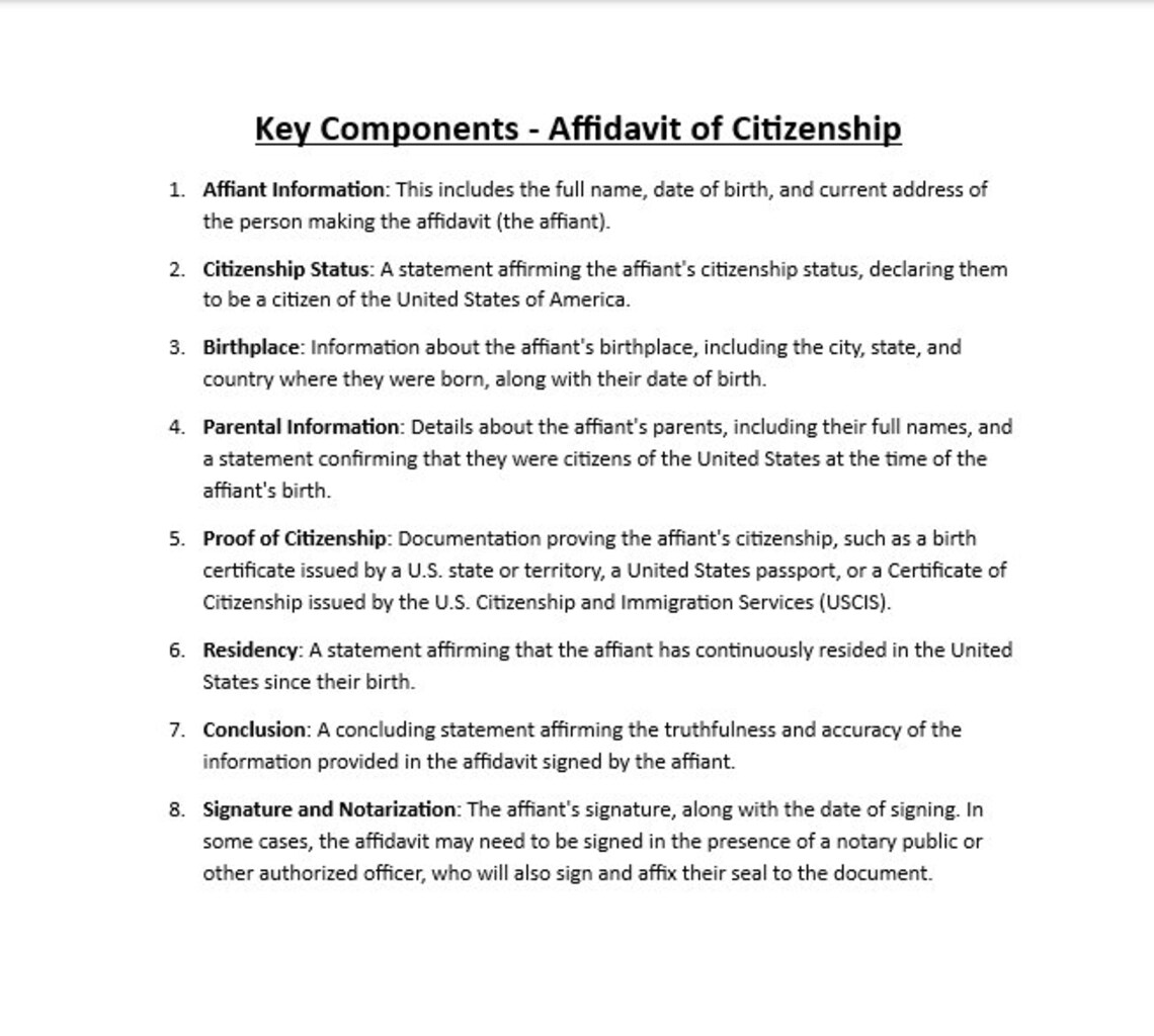 Affidavit of Citizenship Template - Etsy