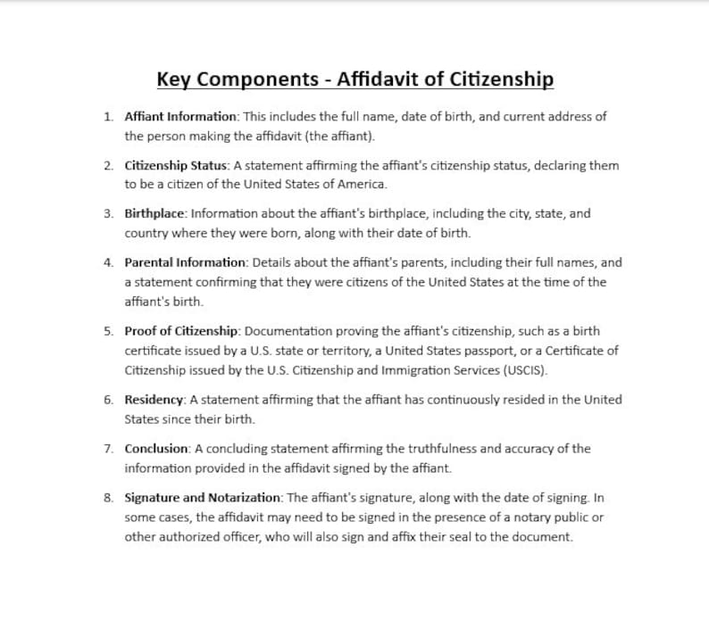 Affidavit of Citizenship Template - Etsy