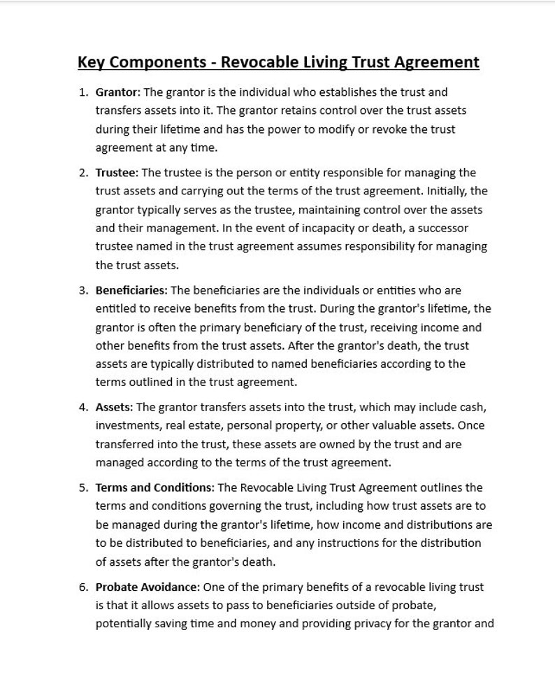 Revocable Living Trust Agreement Template - Etsy