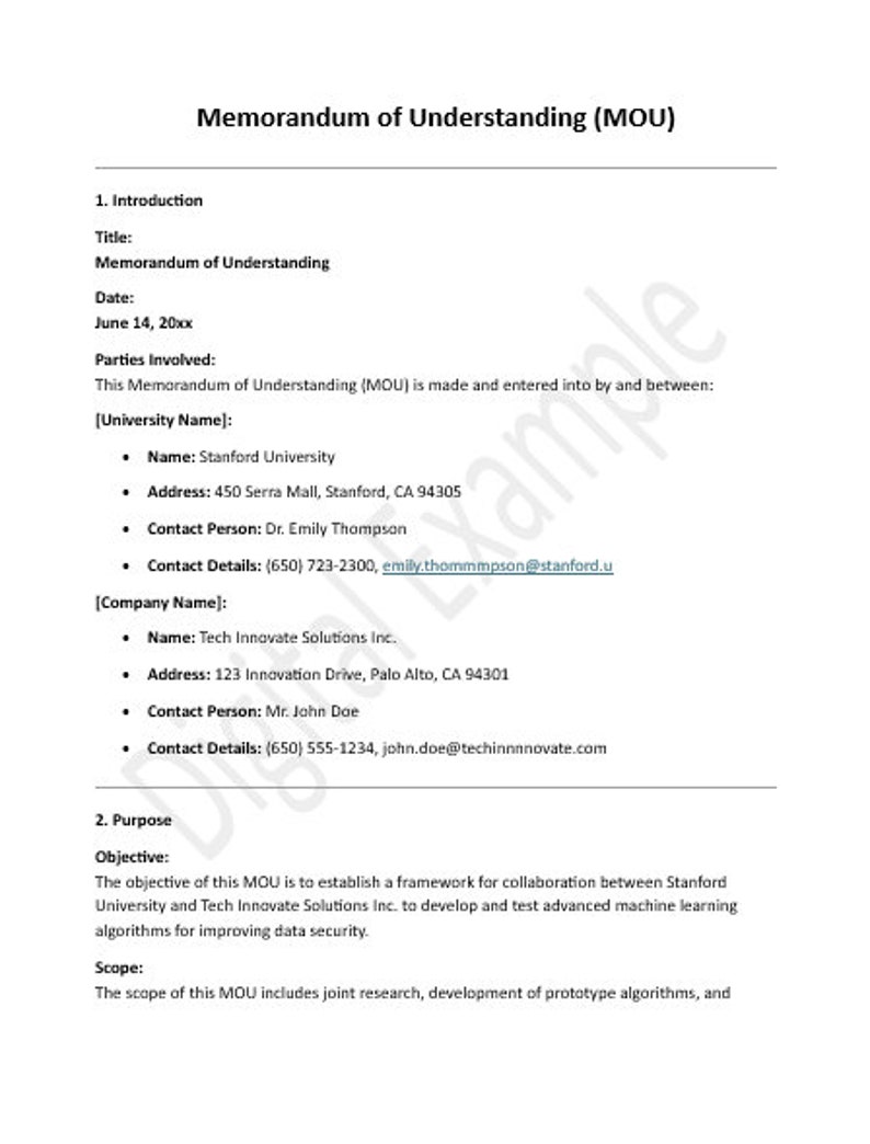 Memorandum of Understanding Template - Etsy