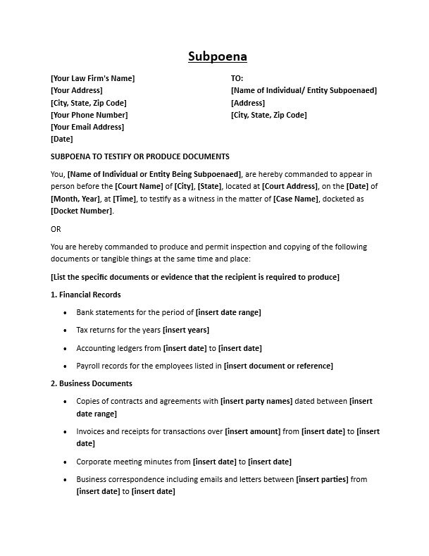 Subpoena Template - Etsy