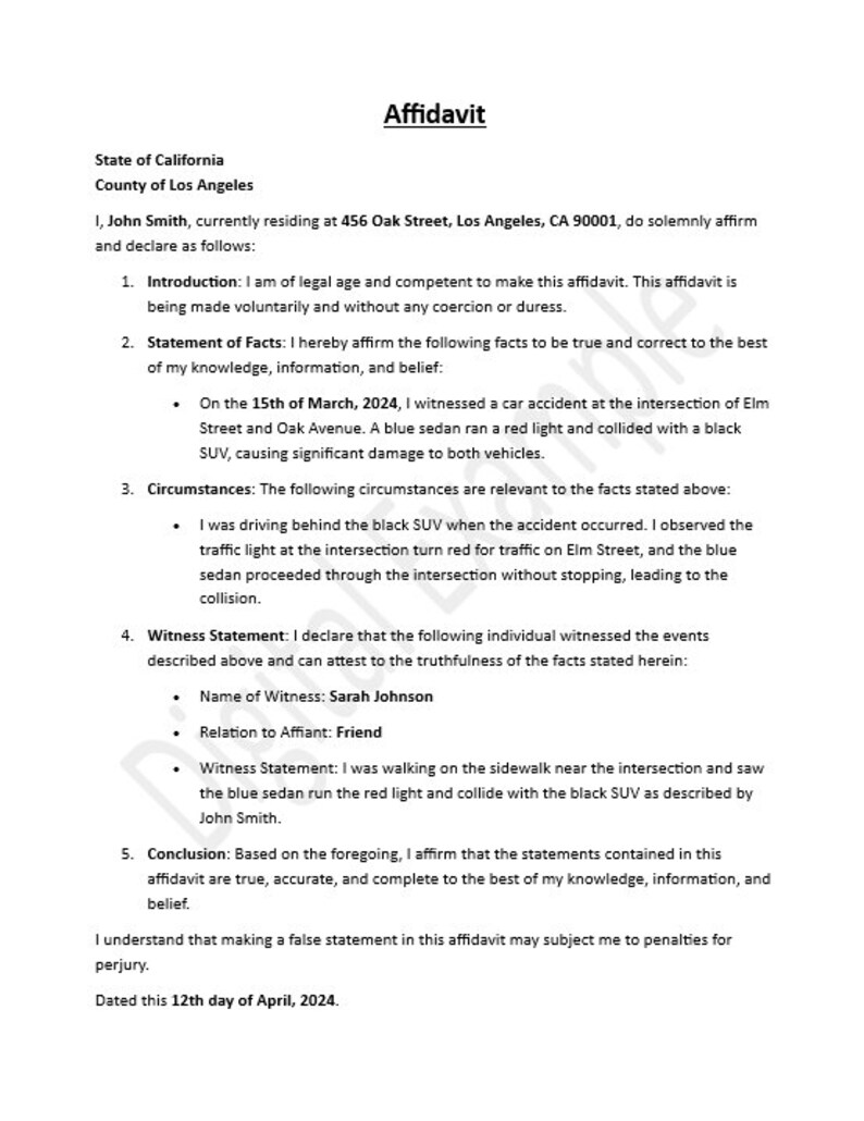 Affidavit Template - Etsy