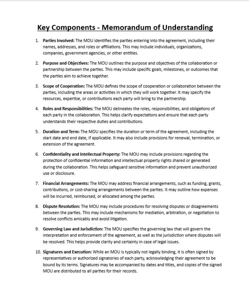 Memorandum of Understanding Template - Etsy