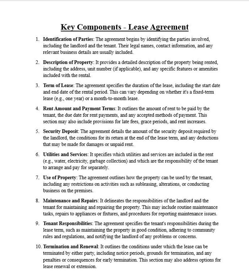 Lease Agreement Template - Etsy