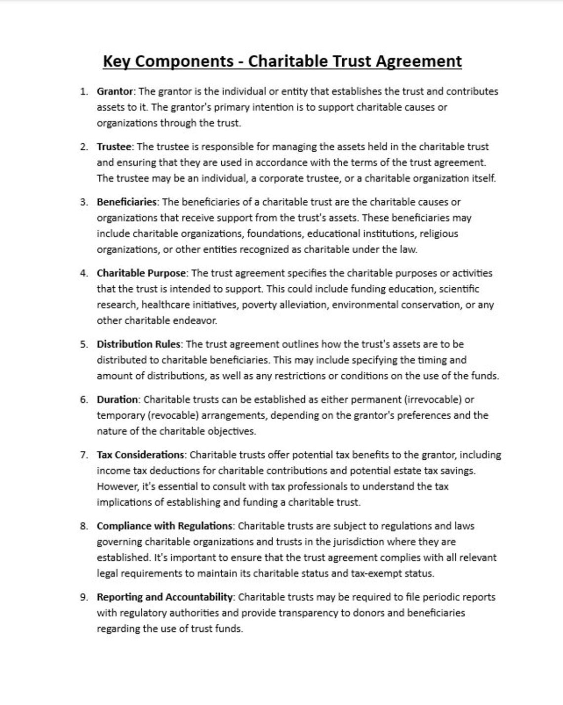 Charitable Trust Agreement Template - Etsy
