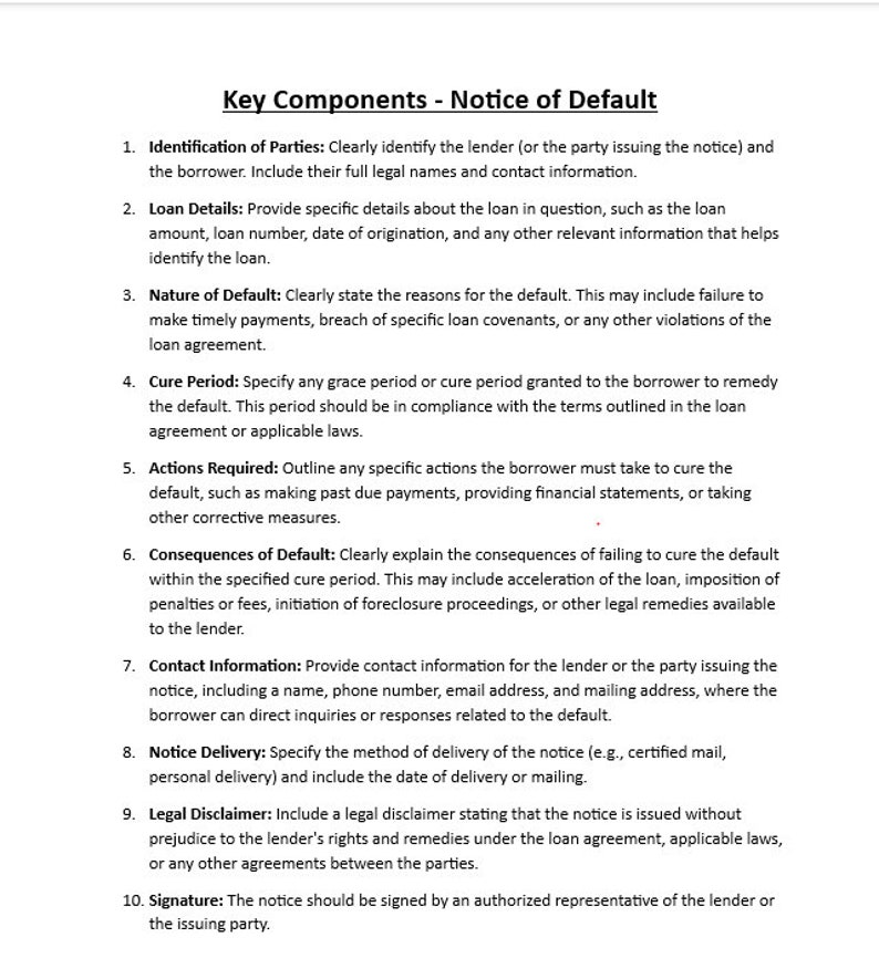 Notice of Default Template - Etsy