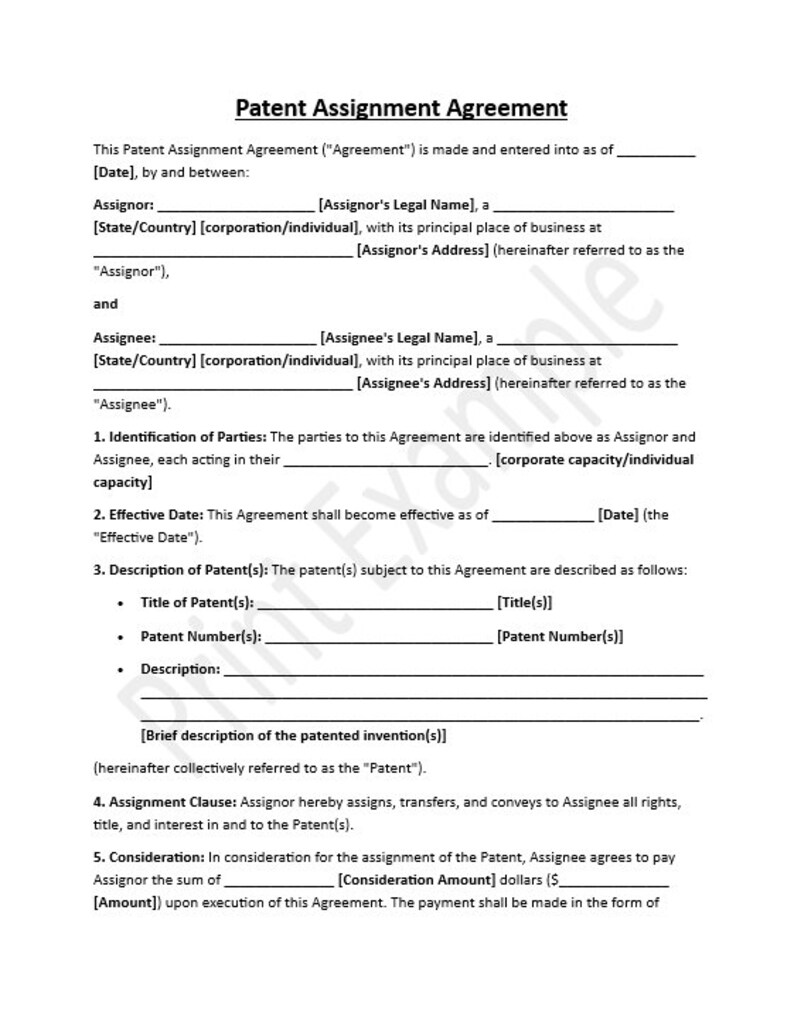 Patent Assignment Agreement Template - Etsy