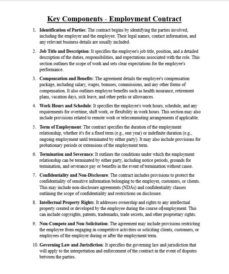 Employment Contract Template - Etsy