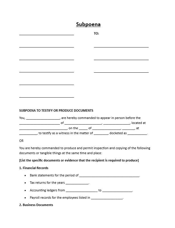 Subpoena Template: 2 Versions, Printable & Digital (digital Download ...