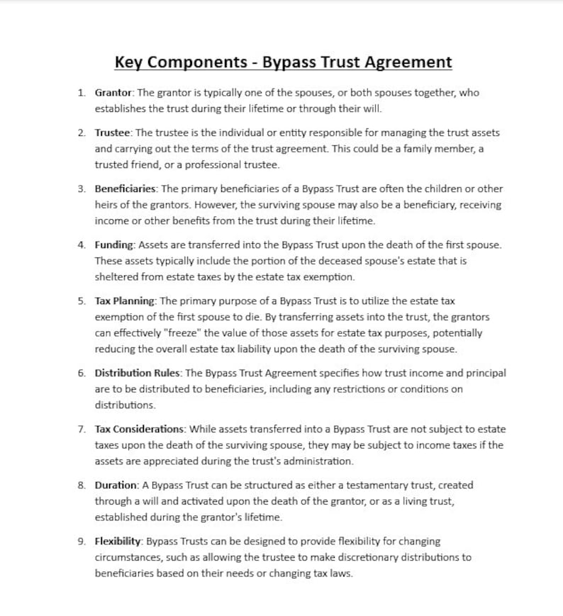 Bypass Trust Agreement Template - Etsy