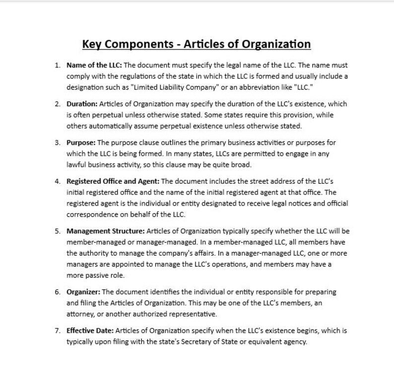 Articles of Organization Template - Etsy