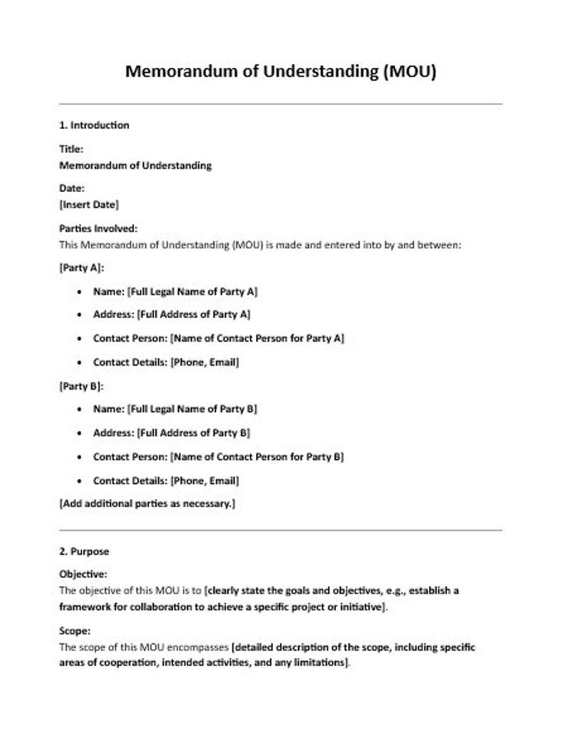 Memorandum of Understanding Template - Etsy