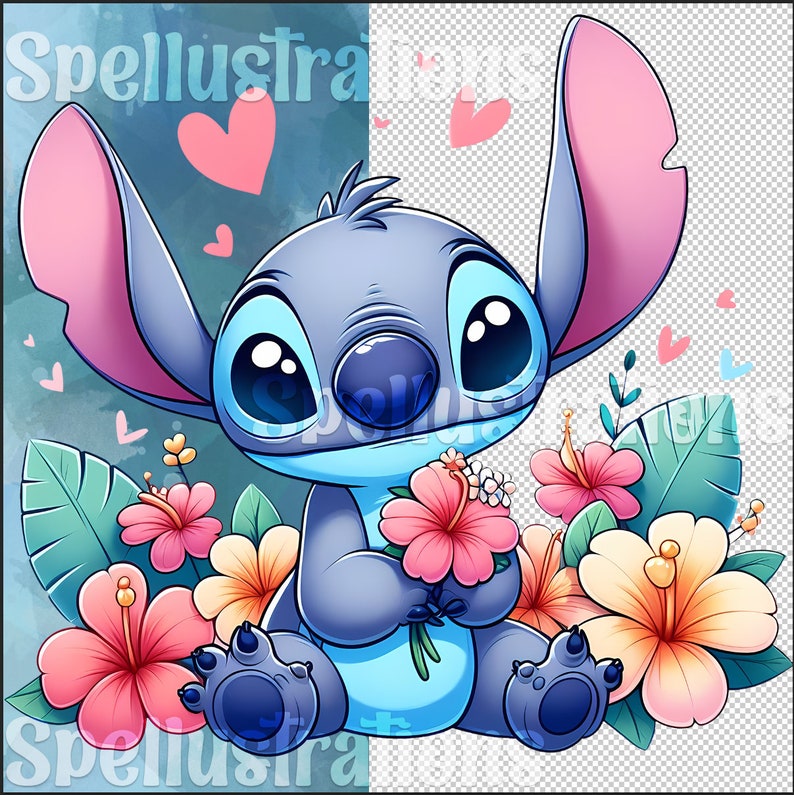 Stitch Holding Flowers PNG, Transparent Background Clipart Images ...