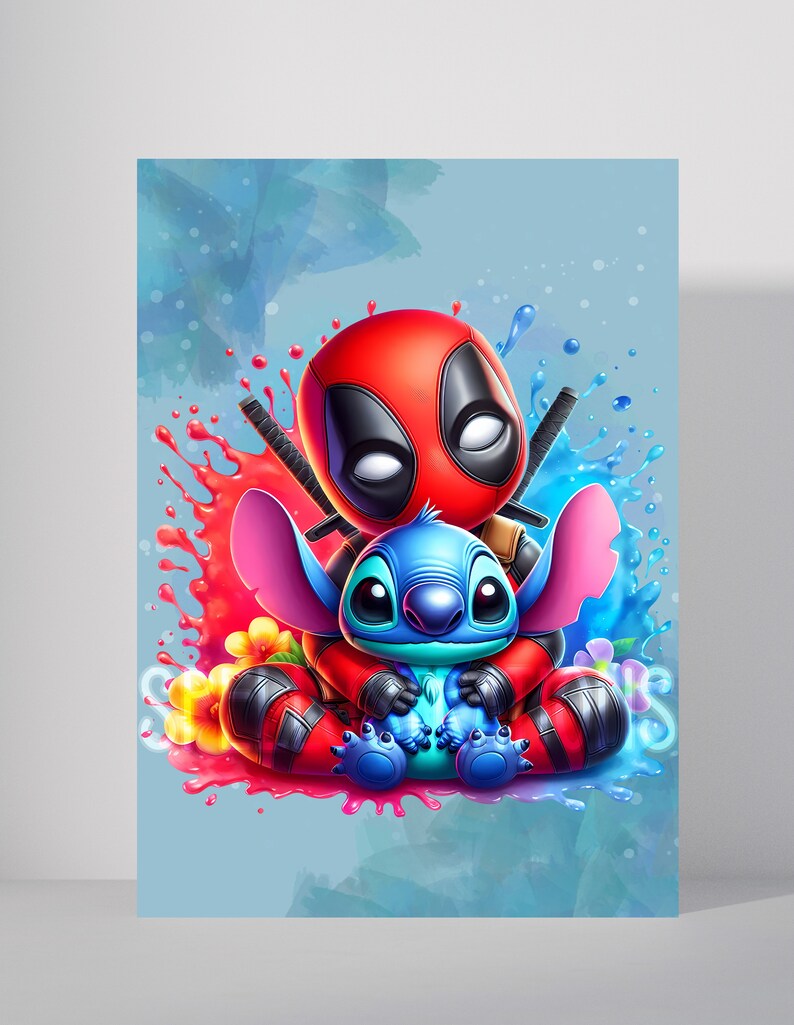 Deadpool and Stitch Watercolor Splash, Clipart Images, Graphics and ...