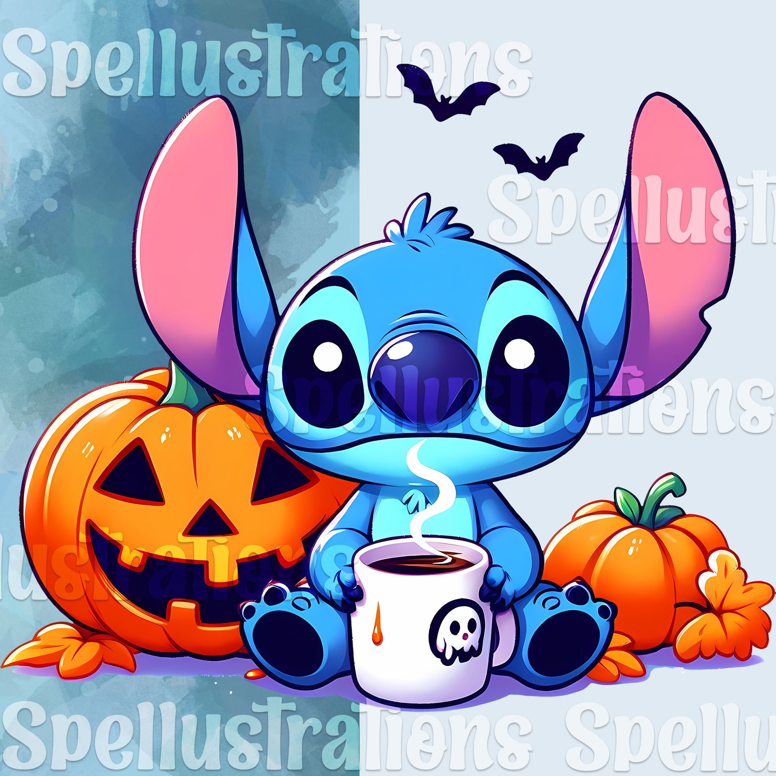 5 Stitch Halloween Coffee PNG Images, Vector Clipart Bundle, Instant ...