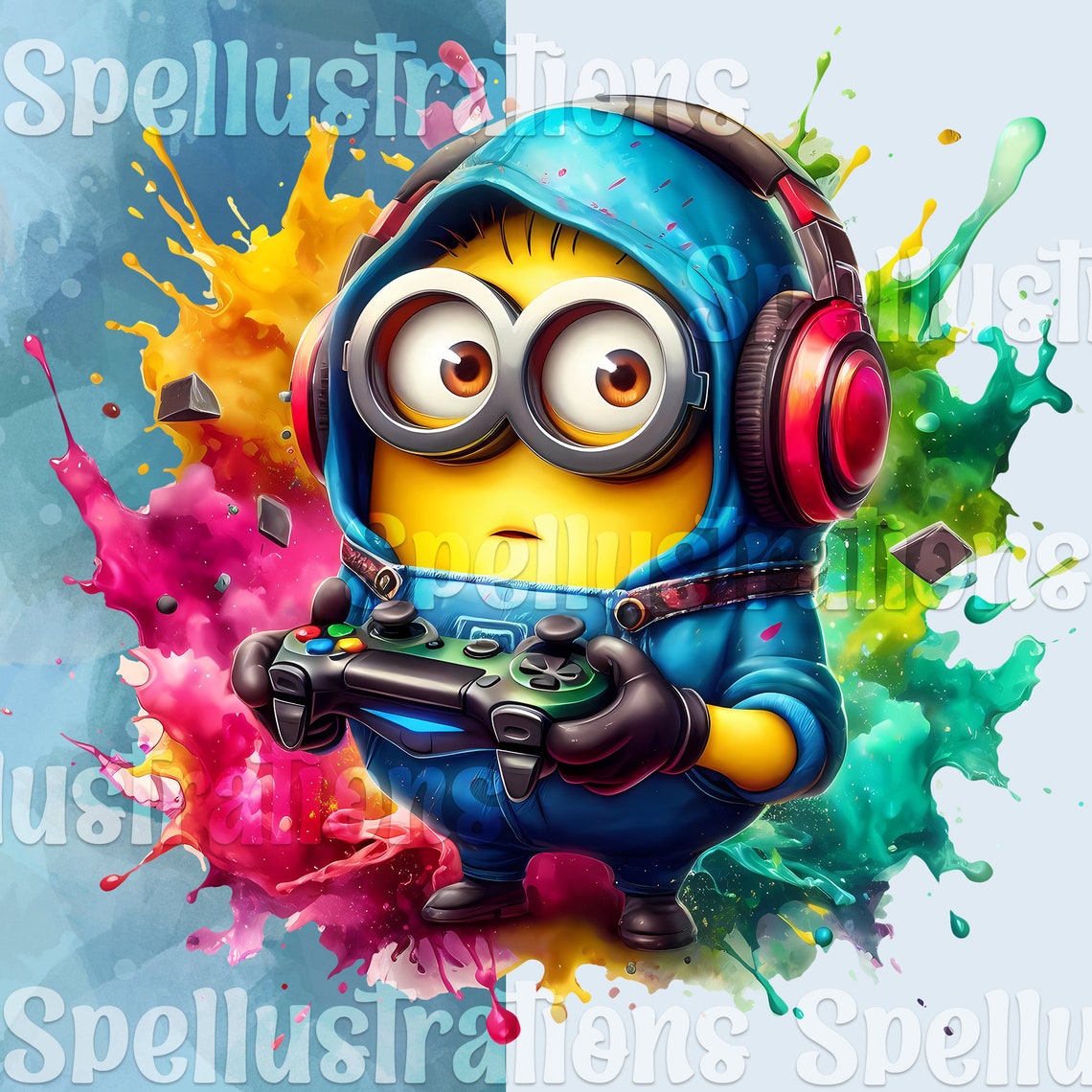 Minion Gamer Watercolor Splash, Clipart Images, Graphics and Artwork ...