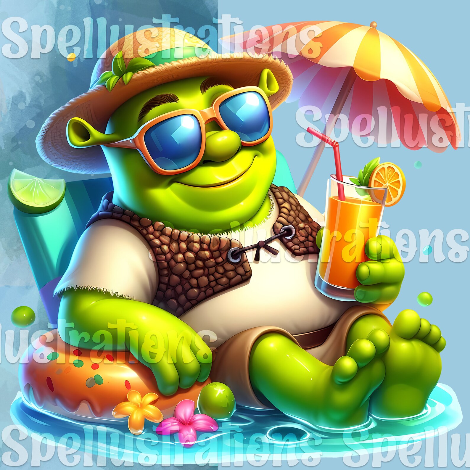 Shrek Summertime Lounging Watercolor Splash, Clipart Images, Graphics ...
