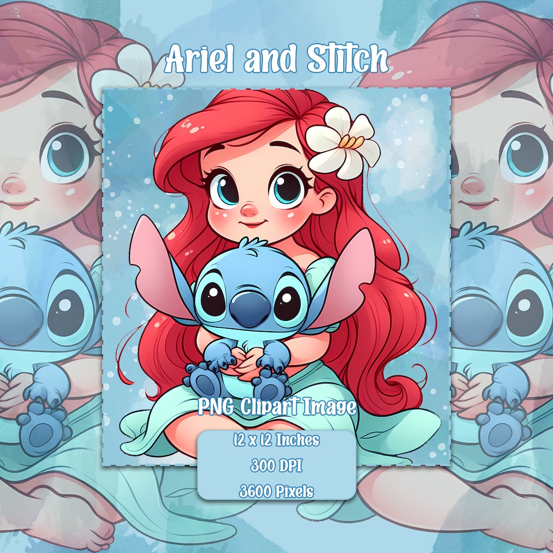 Ariel and Stitch PNG, Transparent Background Clipart Images, Commercial ...