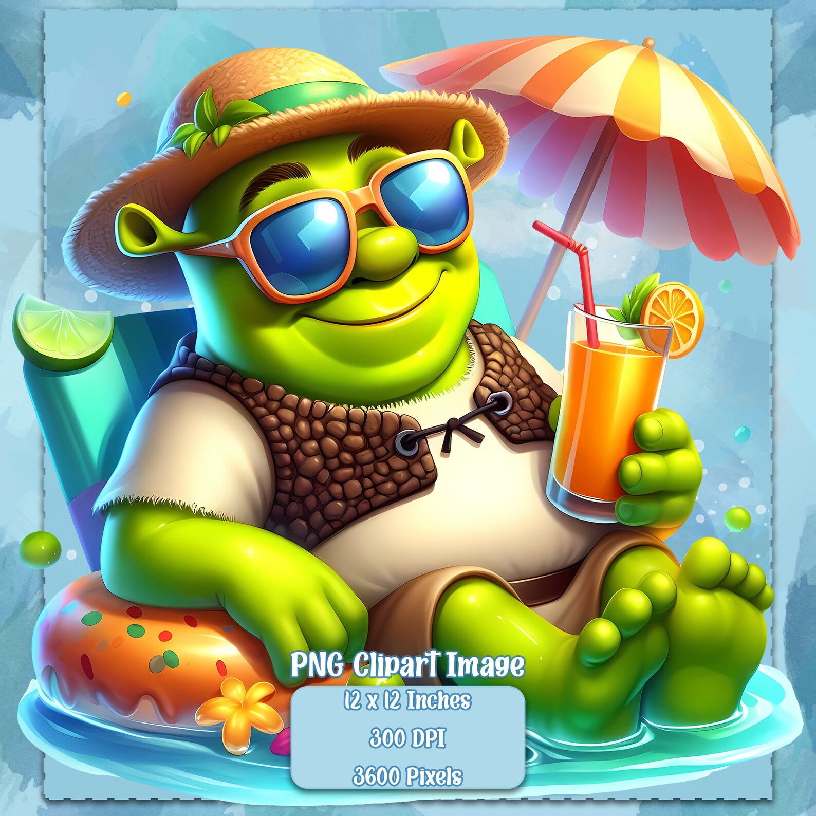 Shrek Summertime Lounging Watercolor Splash, Clipart Images, Graphics ...