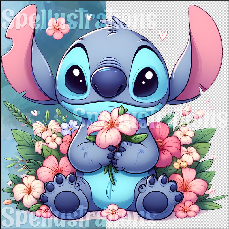 Stitch Holding Flowers PNG, Transparent Background Clipart Images ...