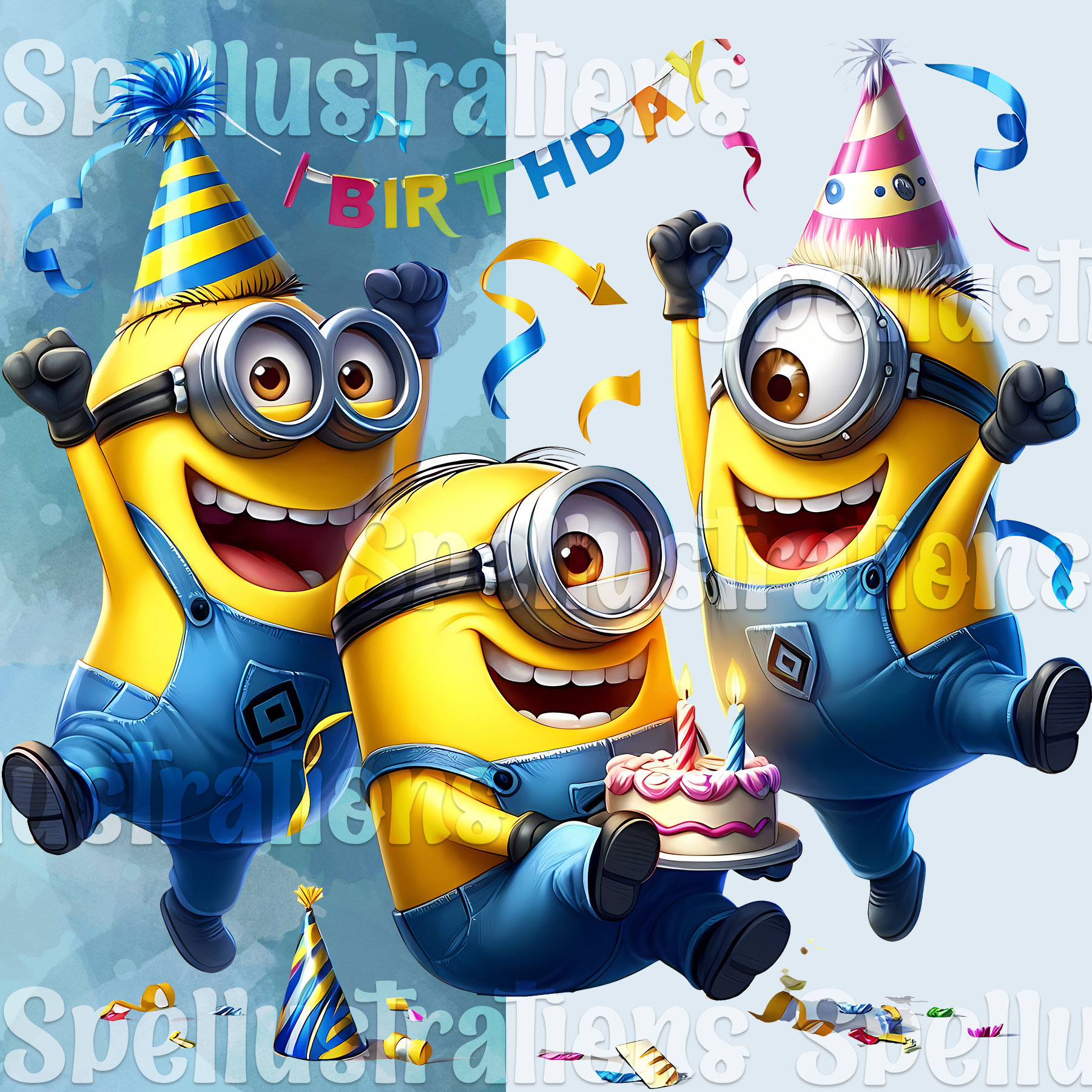 5 Minions Birthday Digital Images, 3D Watercolor Splash, Minions ...