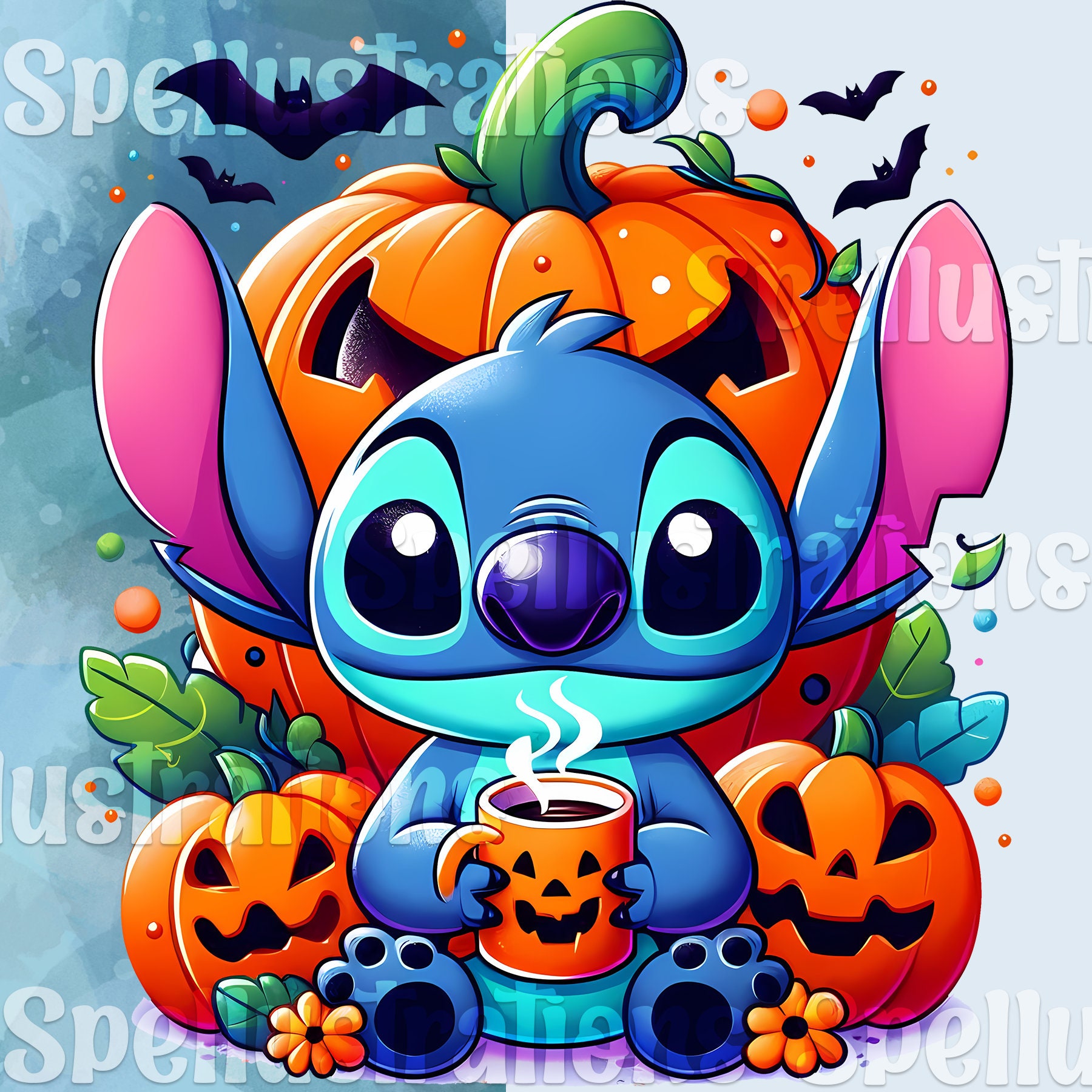 5 Stitch Halloween Coffee PNG Images, Vector Clipart Bundle, Instant ...