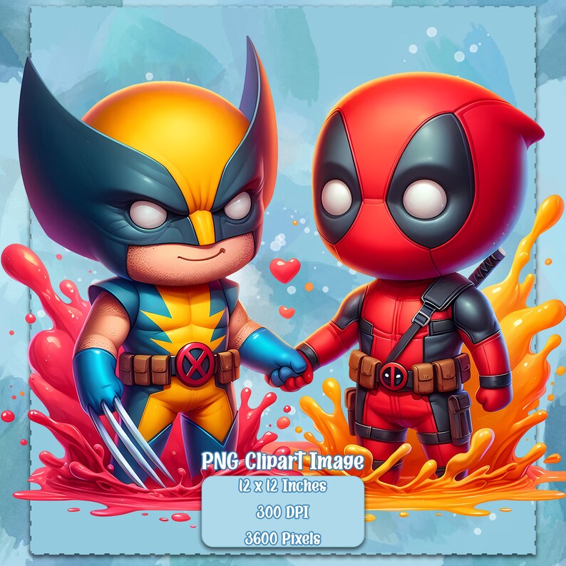 Wolverine and Deadpool Watercolor Splash, Clipart Images, Graphics and ...