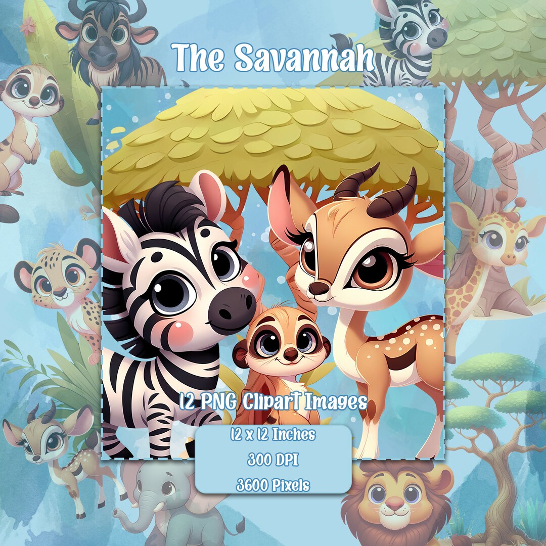Baby Savannah Animals PNG Set, Transparent Background Clipart Images ...