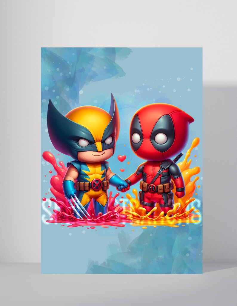 Wolverine and Deadpool Watercolor Splash, Clipart Images, Graphics and ...