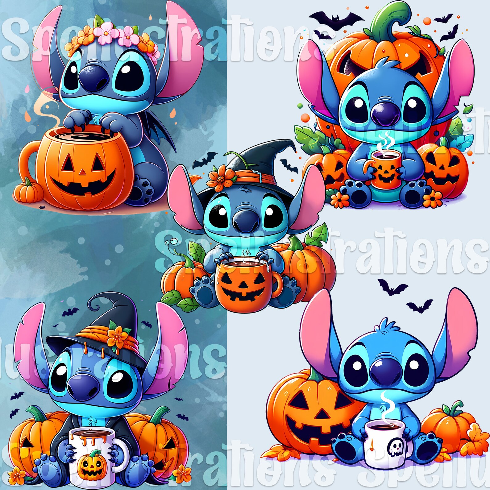 5 Stitch Halloween Coffee PNG Images, Vector Clipart Bundle, Instant ...