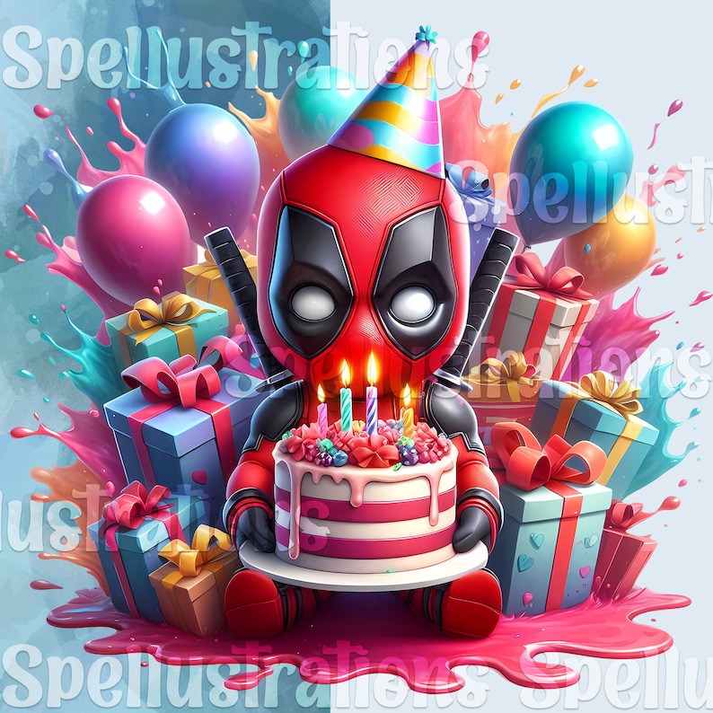 Deadpool Birthday Watercolor Splash, Clipart Images, Graphics and ...