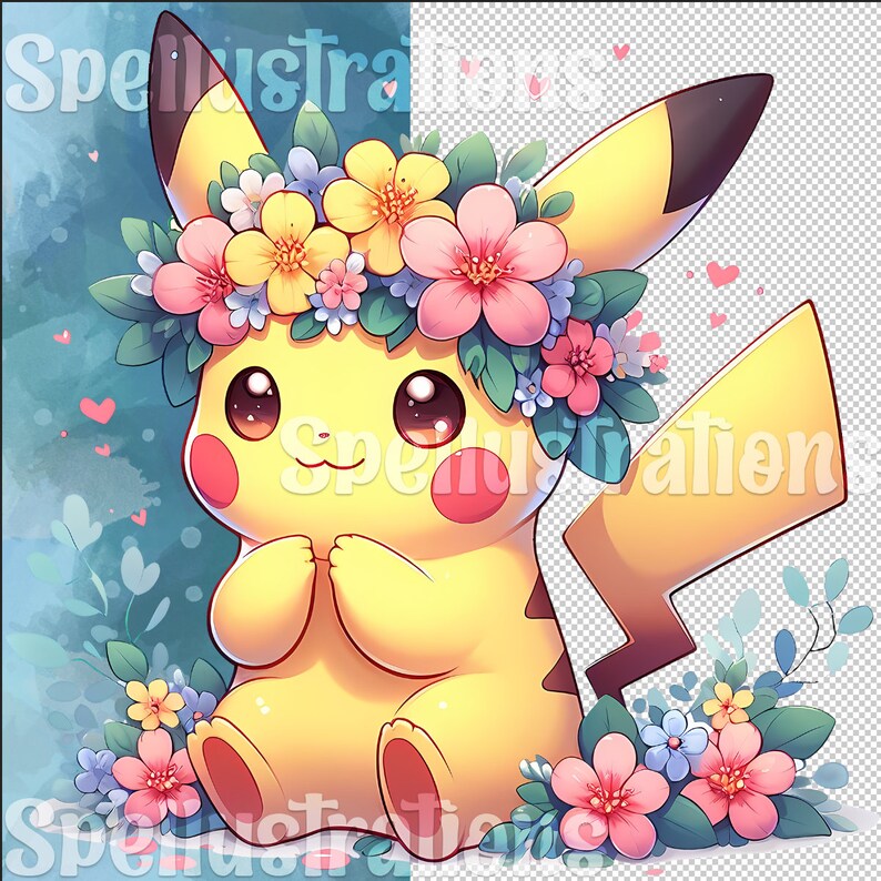 Pikachu Spring Flowers PNG, Transparent Background Clipart Images ...