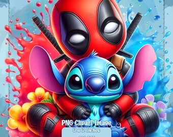 Deadpool and Stitch Watercolor Splash, Clipart Images, Graphics and ...