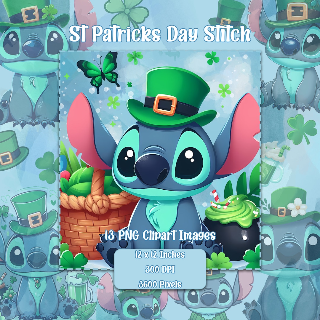 St. Patrick's Day Stitch PNG Set, Transparent Background Clipart Images ...