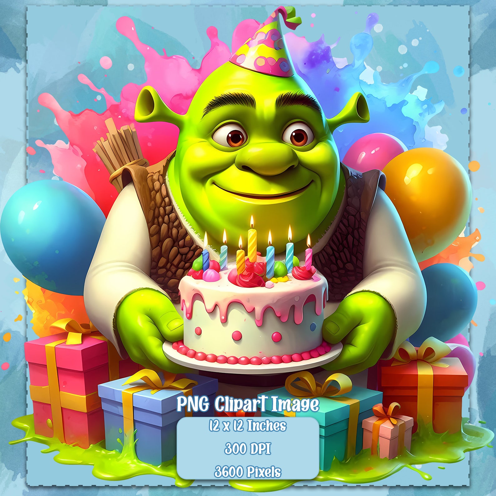 Shrek Birthday Watercolor Splash, Clipart Images, Graphics and Artwork ...