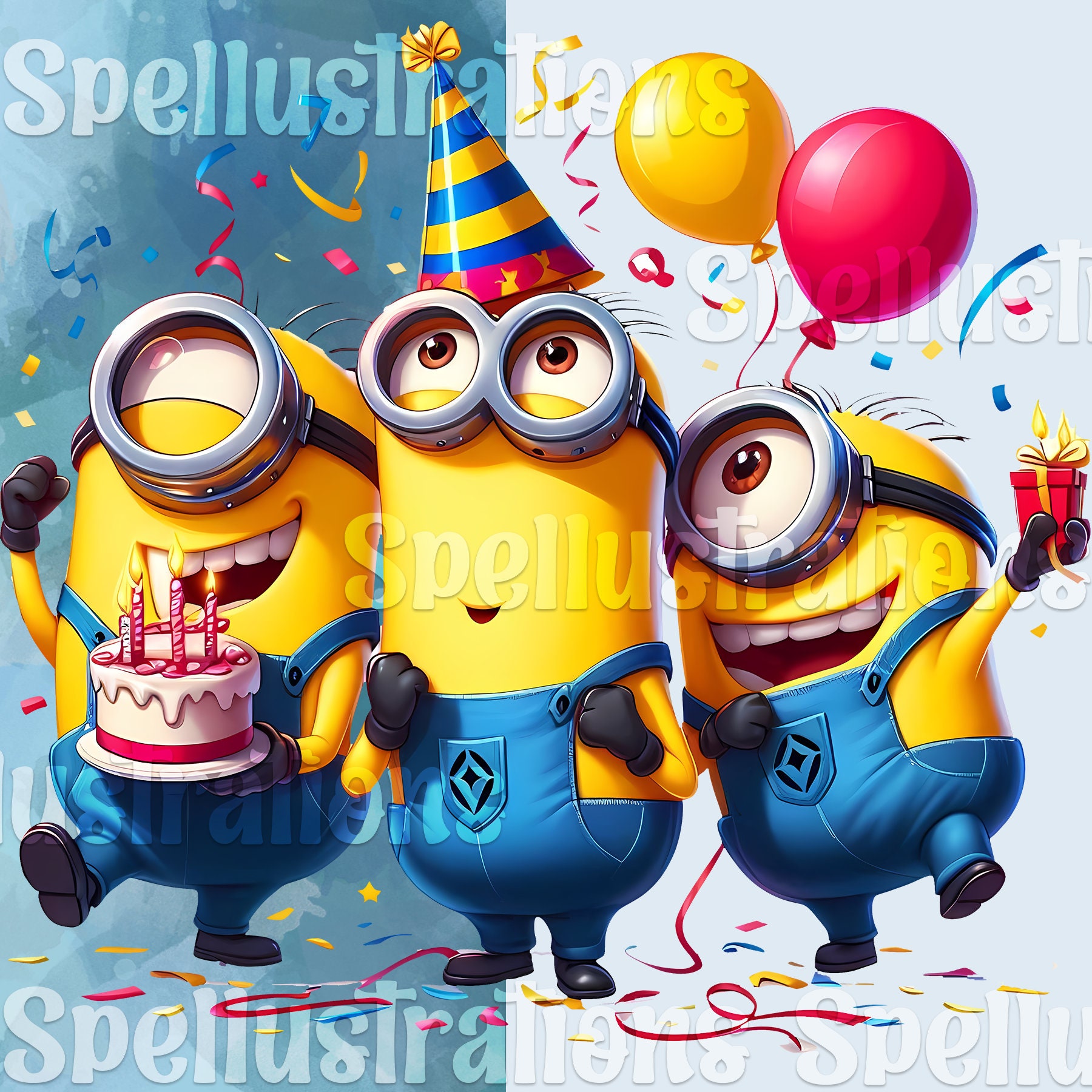5 Minions Birthday Digital Images, 3D Watercolor Splash, Minions ...
