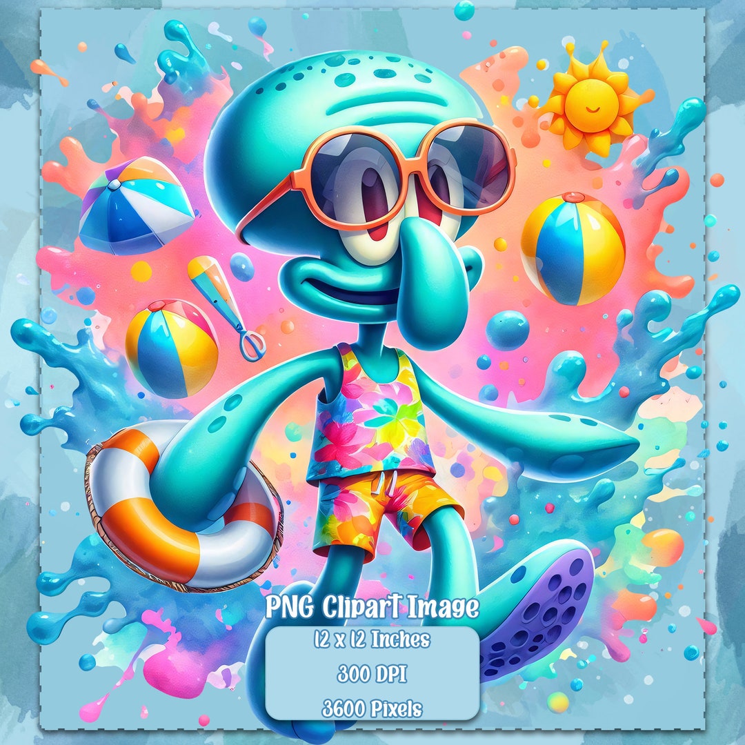 Squidward Summer Watercolor Splash, Clipart Images, Graphics and ...