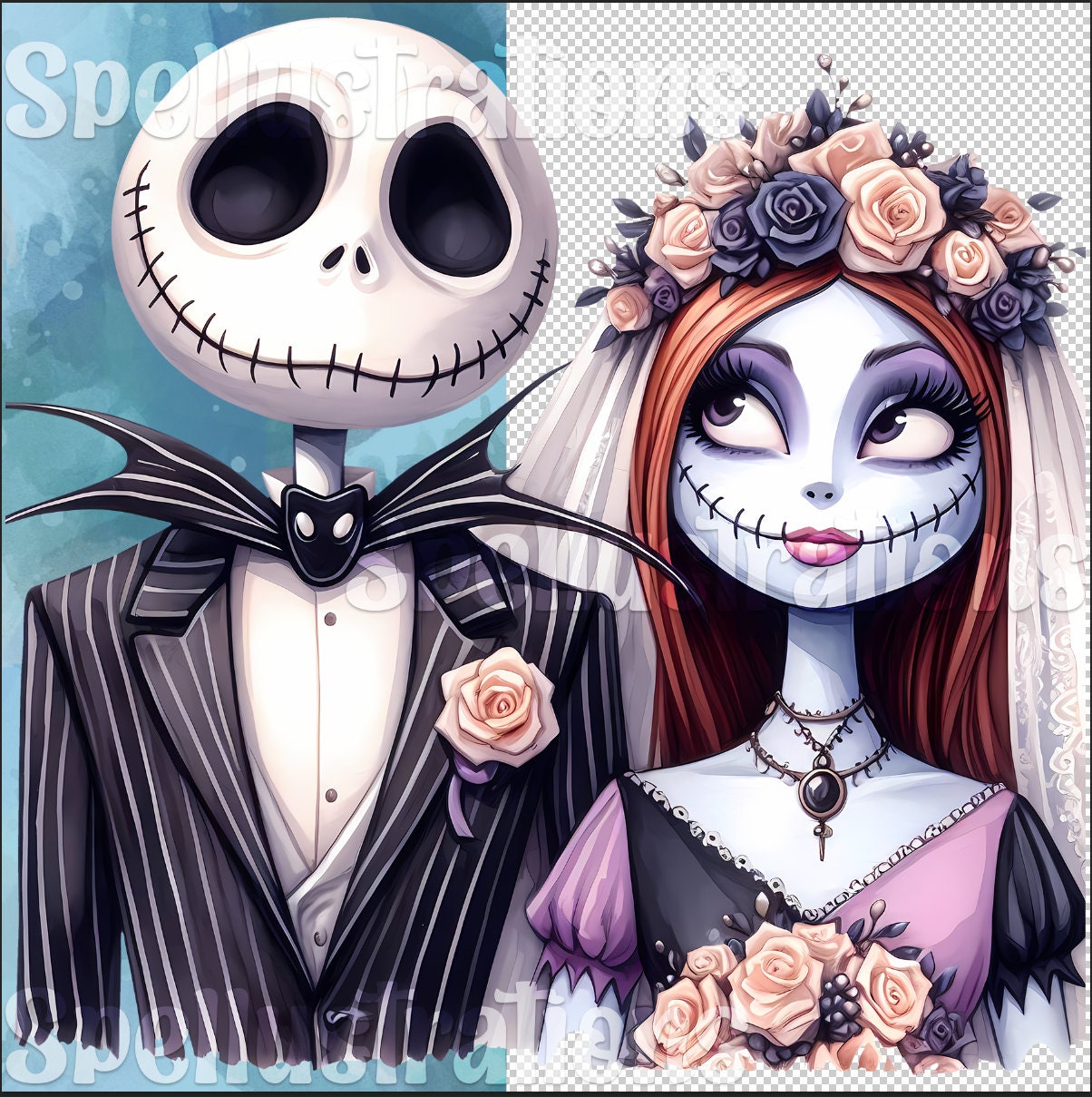 Jack and Sally Wedding PNG, Transparent Background Clipart Images ...