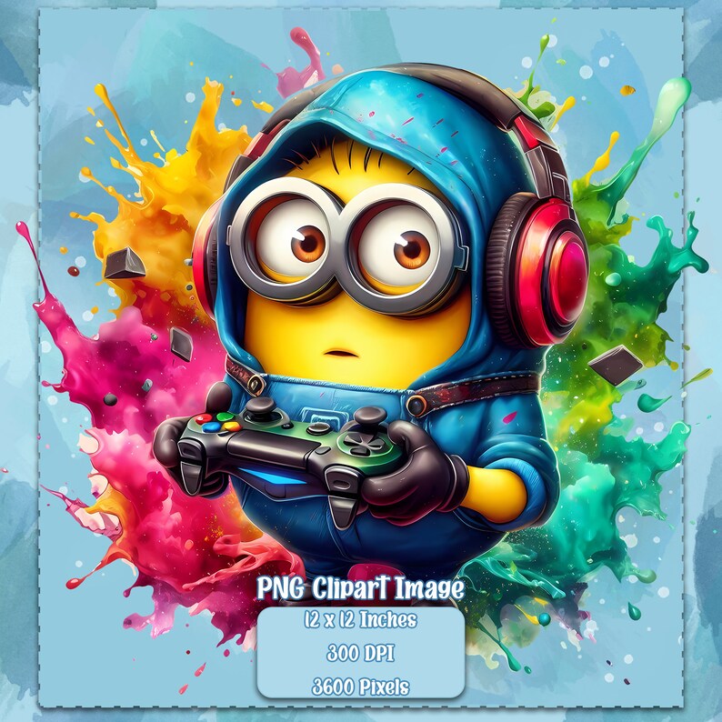 Minion Gamer Watercolor Splash, Clipart Images, Graphics and Artwork ...