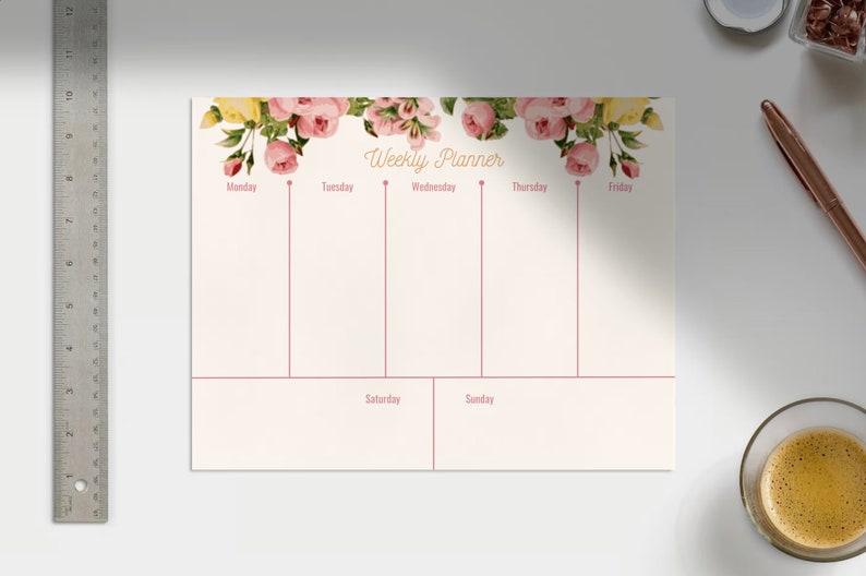 Weekly Planner Digital File Pink Flower Floral Themed Get Organized 4 ...