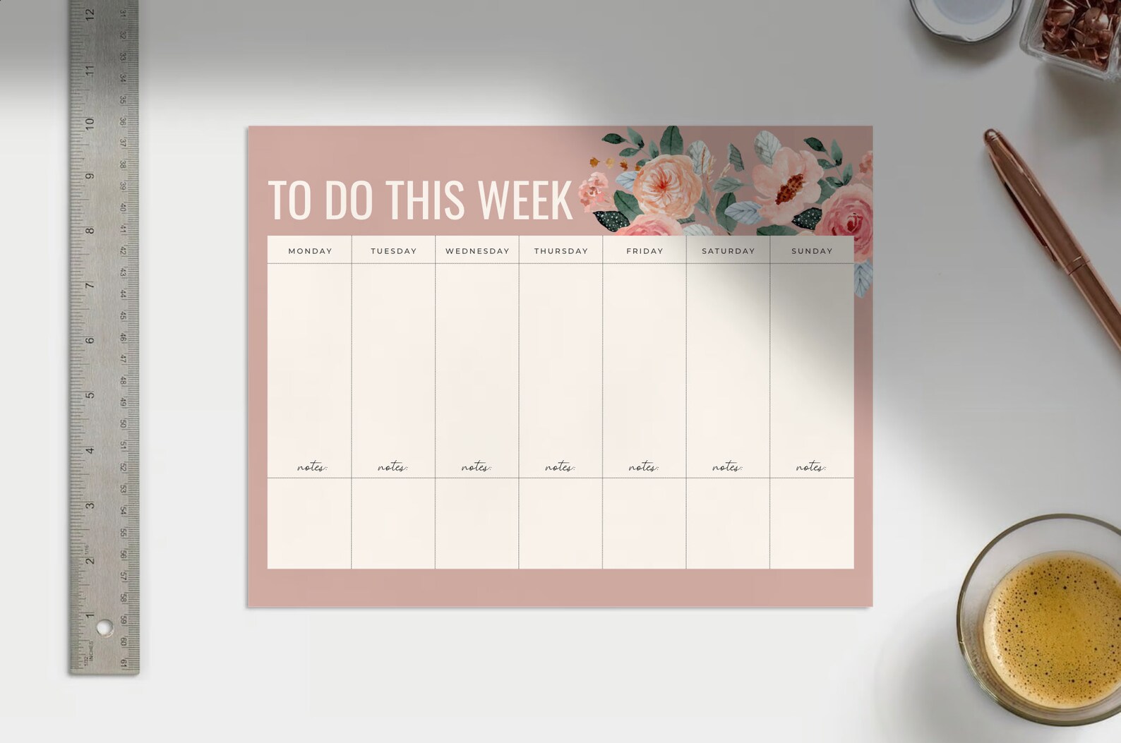 Weekly Planner Digital File Pink Flower Floral Themed Get Organized 4 ...