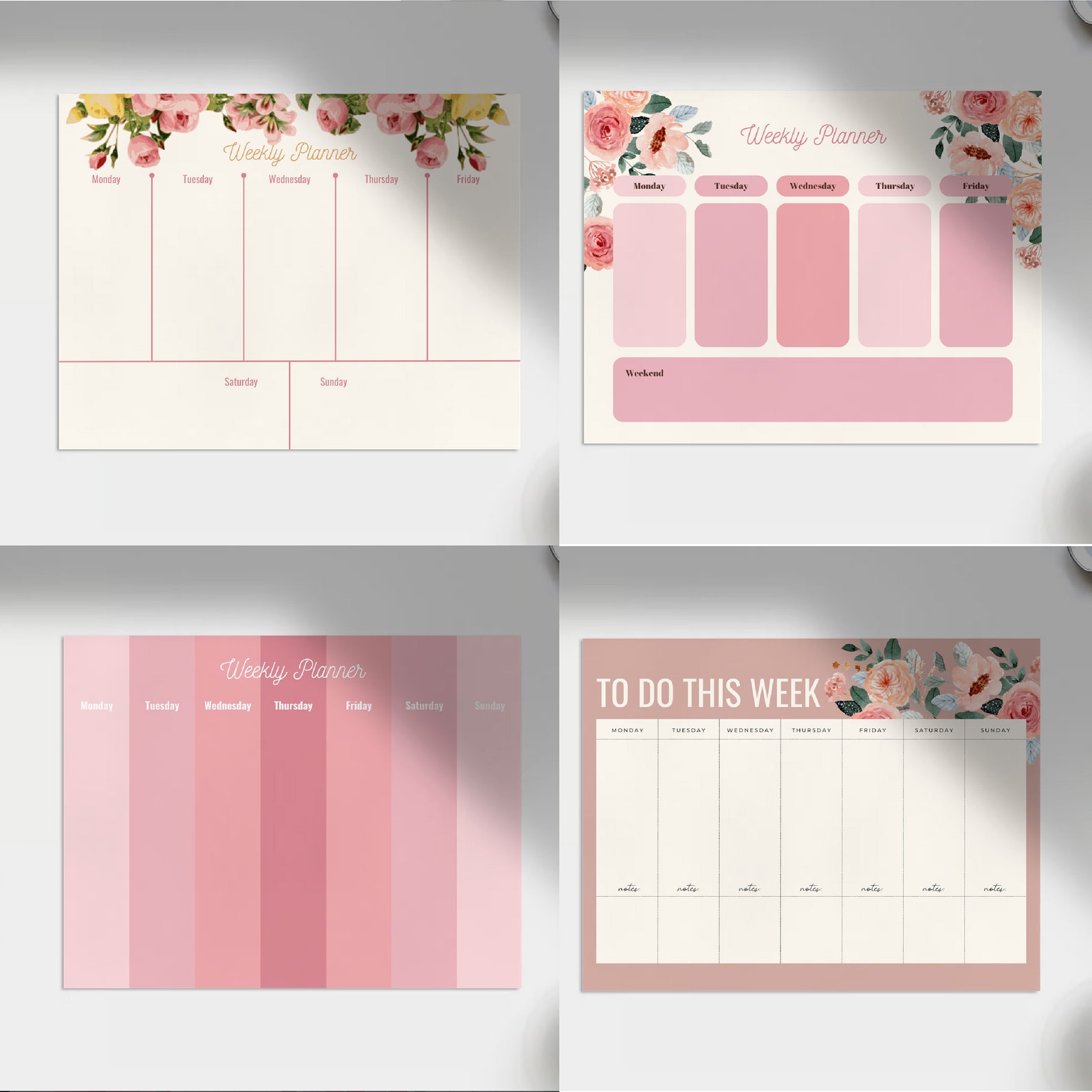 Weekly Planner Digital File Pink Flower Floral Themed Get Organized 4 ...
