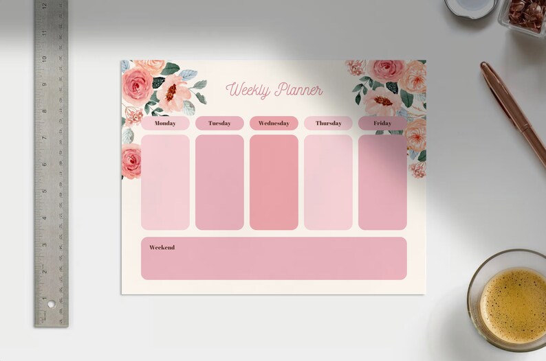 Weekly Planner Digital File Pink Flower Floral Themed Get Organized 4 ...