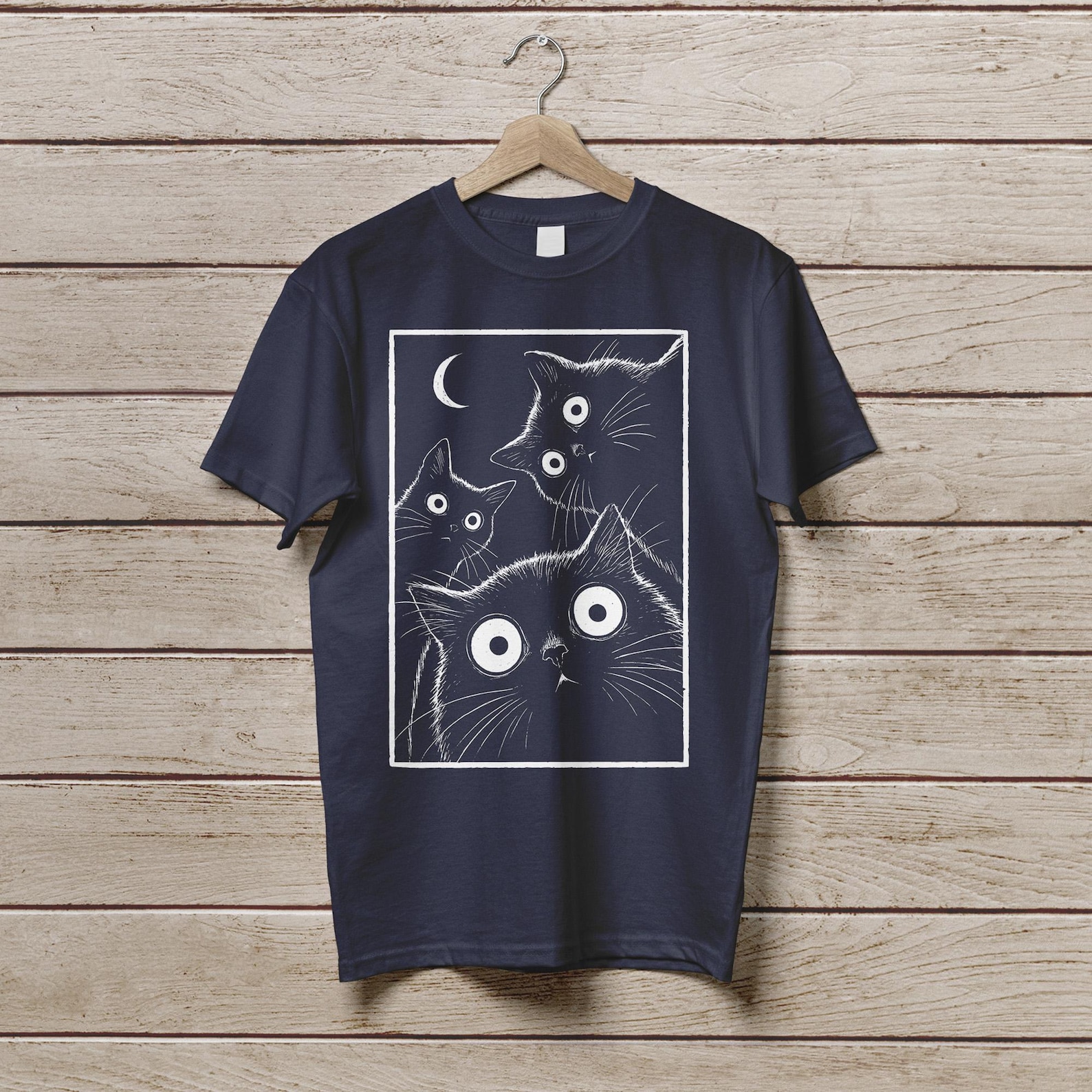Vintage Black Cat Moon Shirt, Funny Cats T-shirt, Retro Kitten Shirts ...