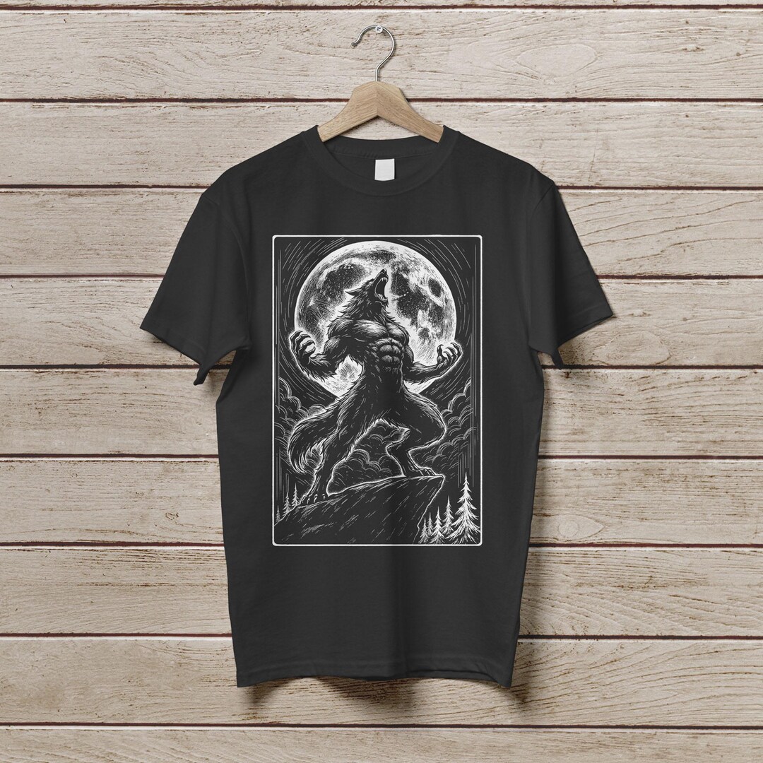 Vintage Howling Werewolf Graphic Shirt, Retro Horror Wolf Tee, Emo ...