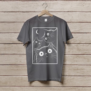 Vintage Black Cat Moon Shirt, Funny Cats T-shirt, Retro Kitten Shirts ...
