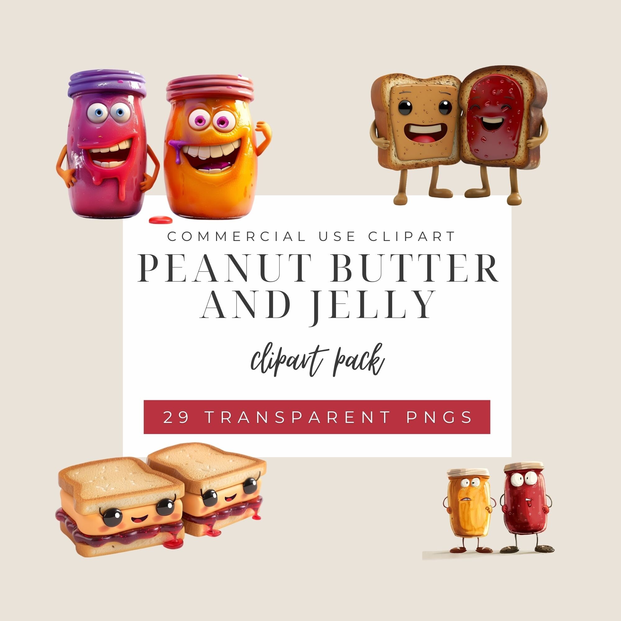 Peanut Butter and Jelly Friends Clipart PB&J Bundle Instant Download ...