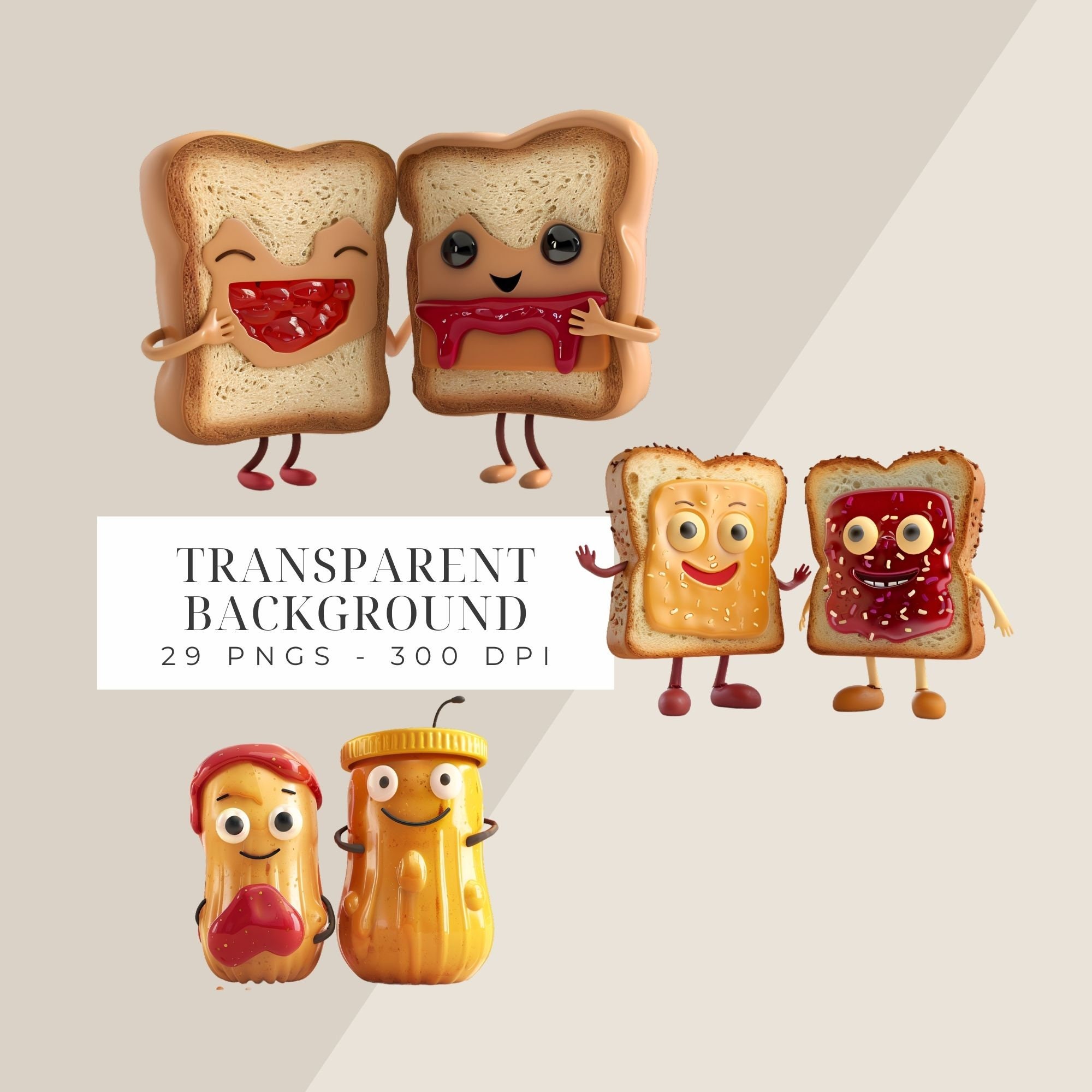 Peanut Butter and Jelly Friends Clipart PB&J Bundle Instant Download ...