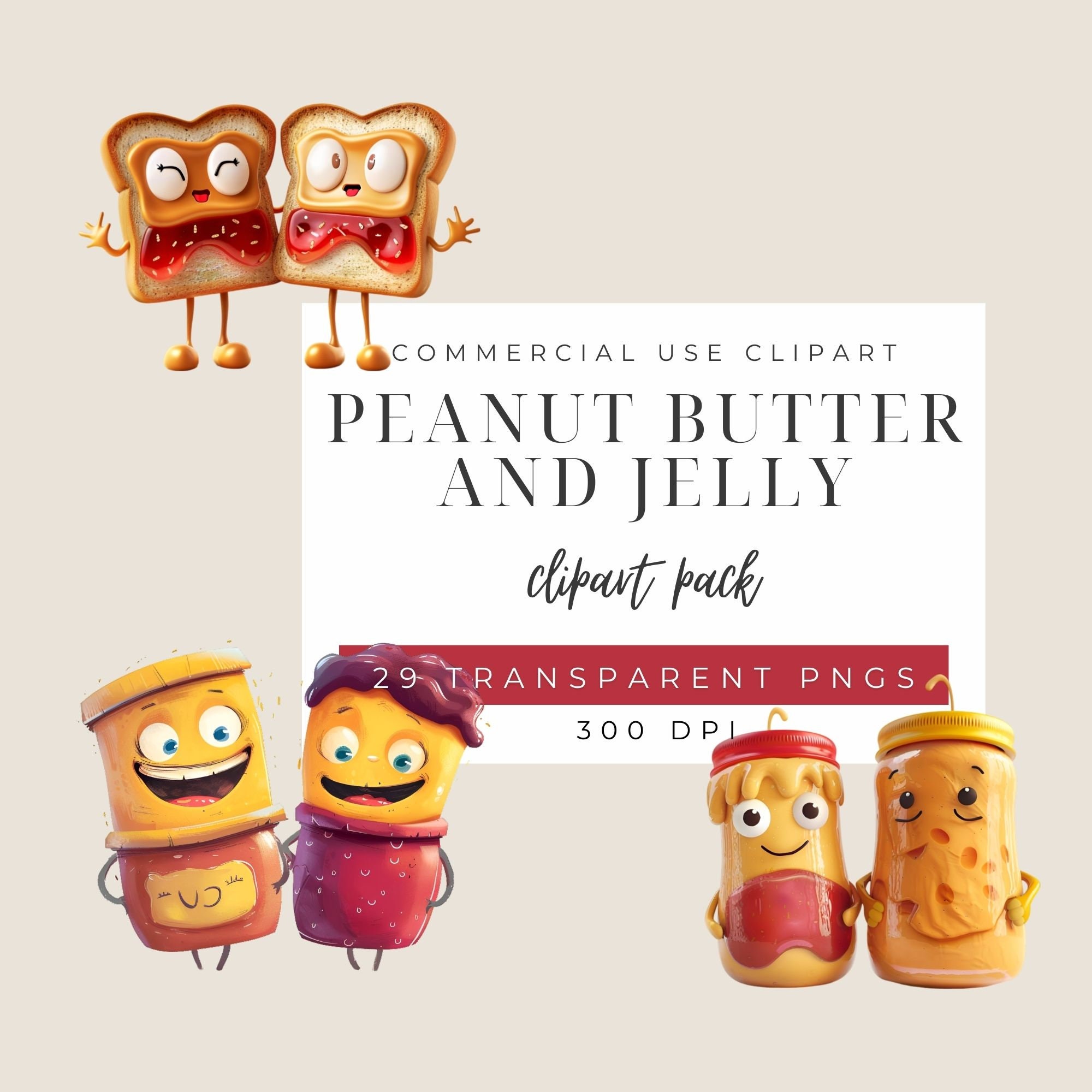 Peanut Butter and Jelly Friends Clipart PB&J Bundle Instant Download ...