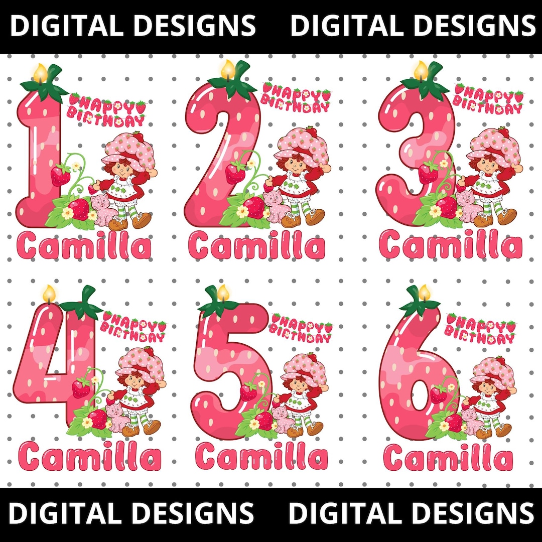 Strawberry Shortcake Birthday Numbers – Pink Candle Clipart (digital ...